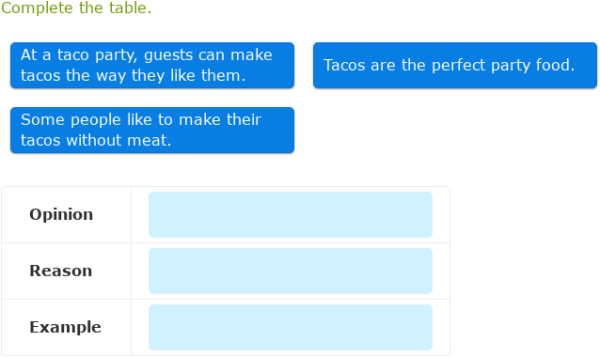 IXL - Complete the opinion-reason-example table (Primary 3 English ...