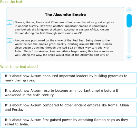 IXL - Read about history (Primary 5 English language practice)