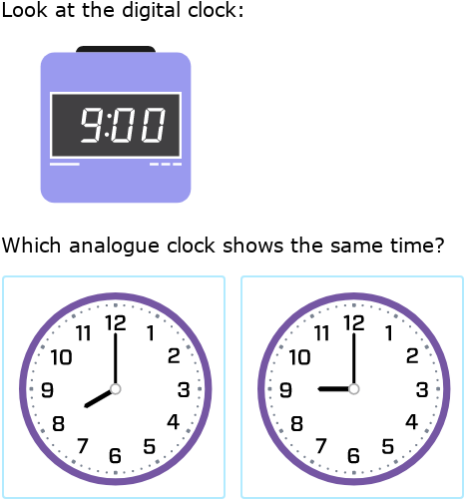 IXL - Match analogue and digital clocks (Primary 1 maths practice)