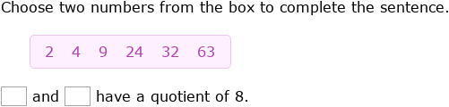 IXL - Choose numbers with a particular quotient (Primary 4 maths practice)