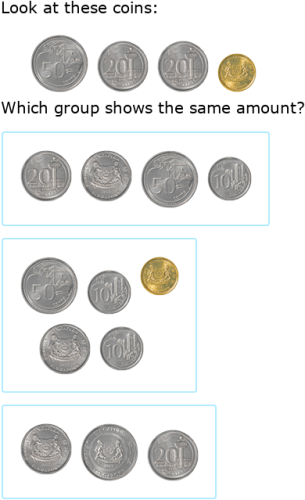 IXL - Equivalent groups of coins (Primary 1 maths practice)