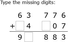 IXL - Addition: fill in the missing digits (Primary 4 maths practice)